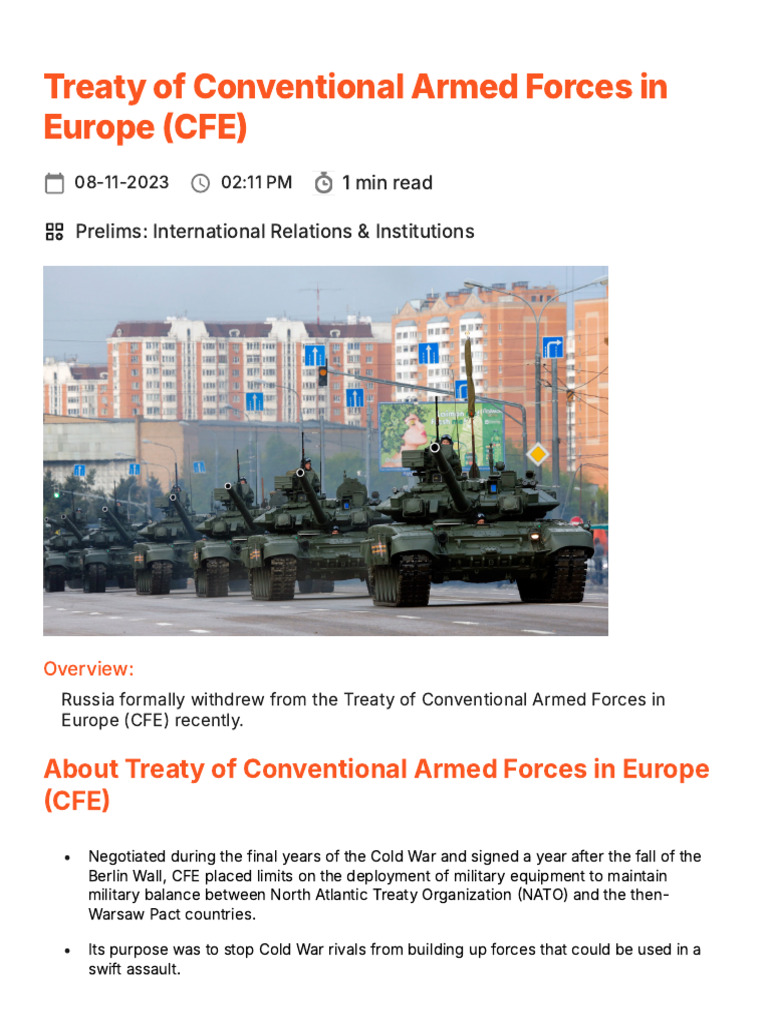 Treaty of Conventional Armed Forces in Europe (CFE) | PDF | Warsaw Pact ...