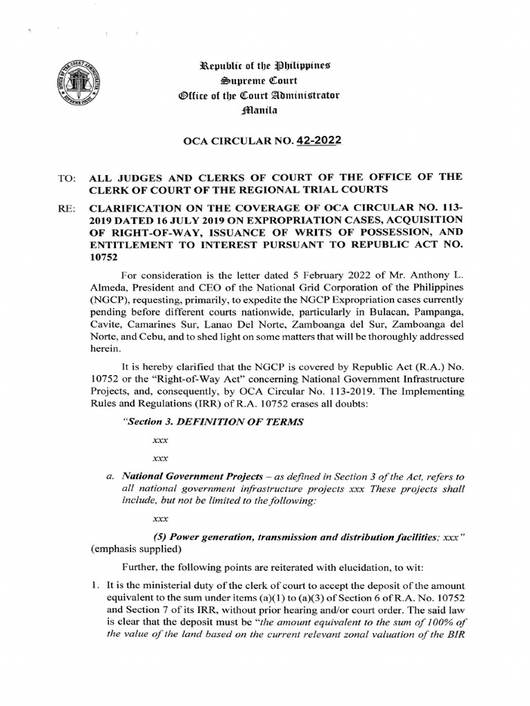 OCA Circular No. 42 2022 | PDF | Political Law | Judiciaries