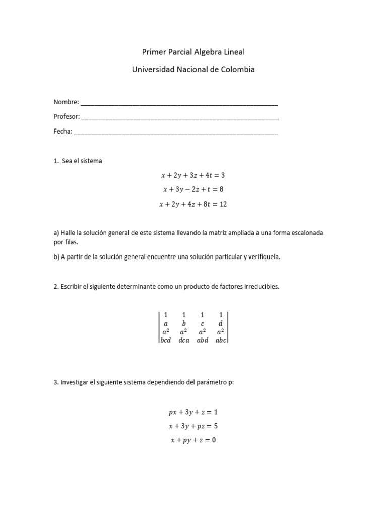 Parcial 1 - Algebra Lineal | PDF