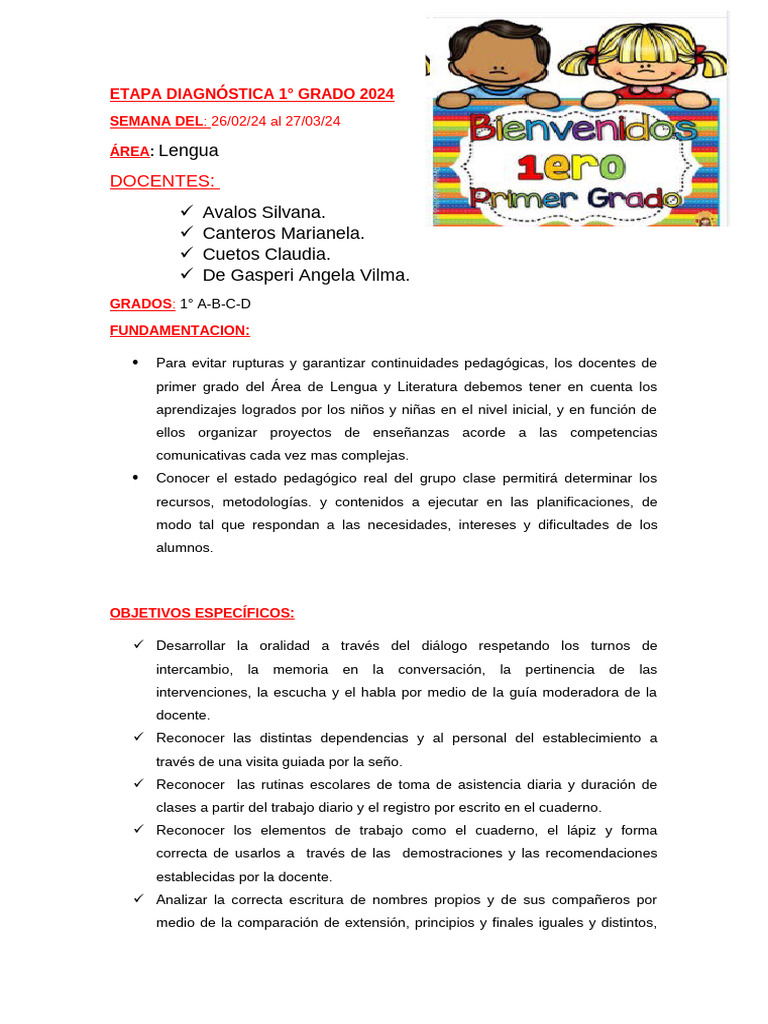 Etapa Diagnóstica de Lengua 2024 | PDF | Educación de la primera infancia | Escritura