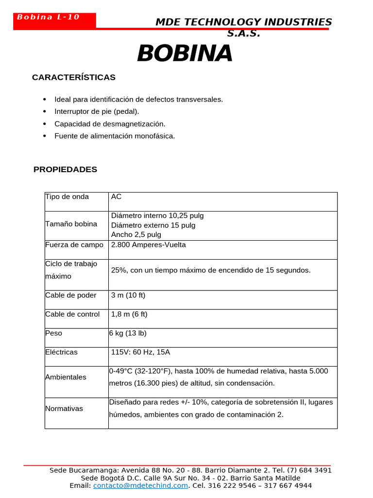Data Sheet Bobina 10 | PDF