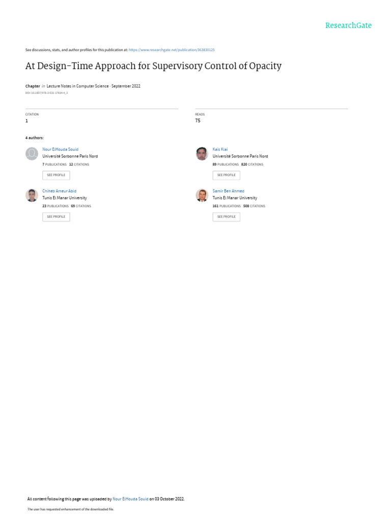 Supervisory Control of Opacity CoopIS 20225 | PDF | Abstraction | Formal Verification