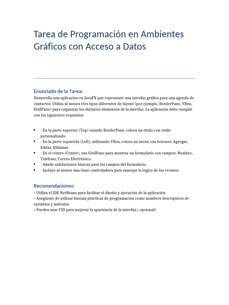 Tarea JavaFX Layouts | PDF