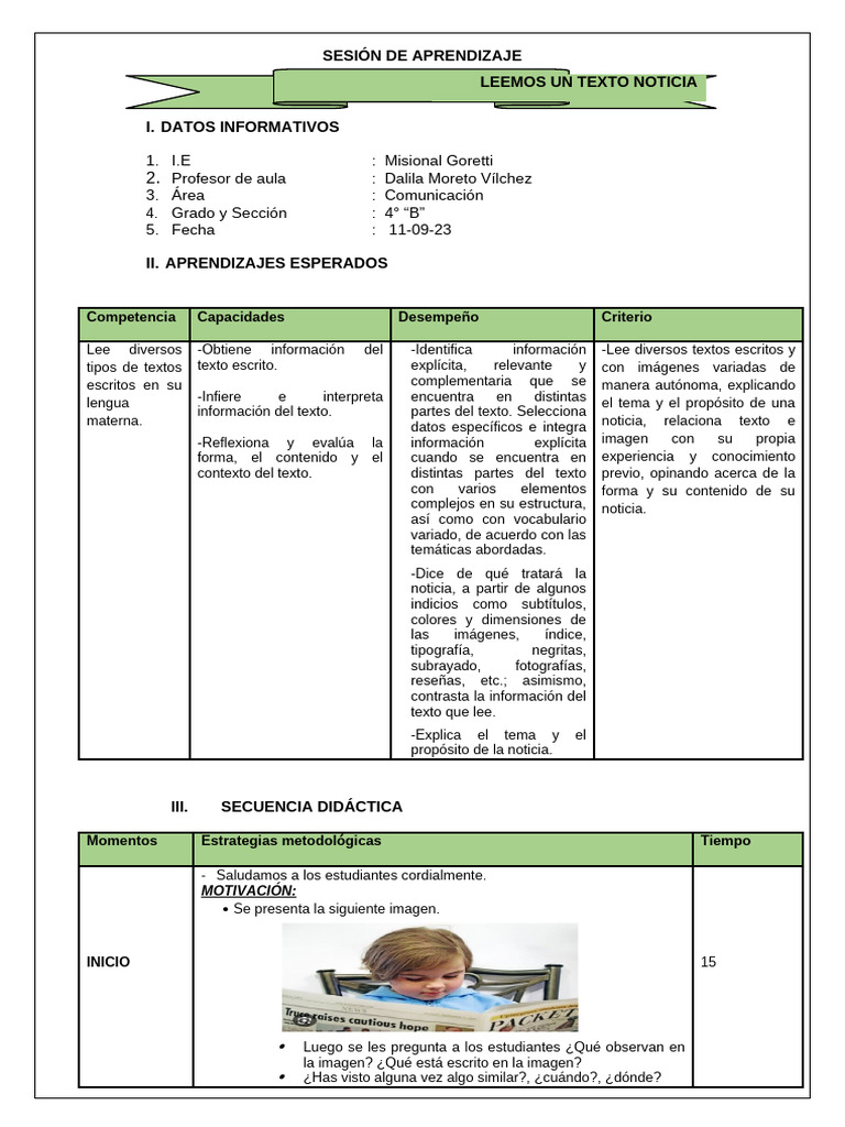 SESIÒN LEEMOS UNA NOTICIA | PDF | Aprendizaje