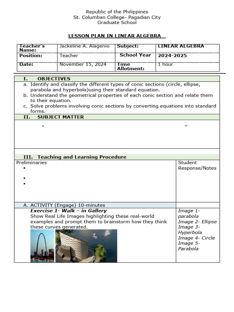 Linear Algebra Lesson Plan: Conic Sections | PDF | Eigenvalues And ...