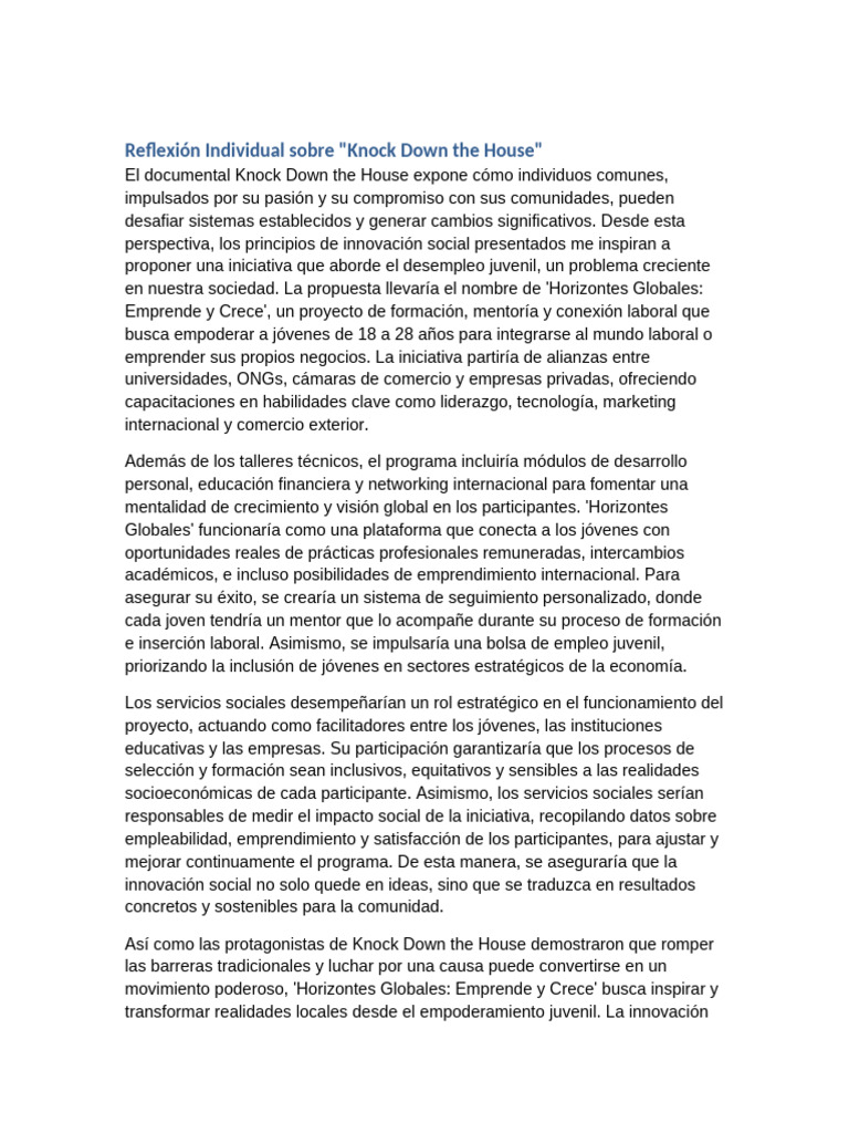 Reflexion Knock Down The House Extendida Final | PDF | Trabajo Social ...