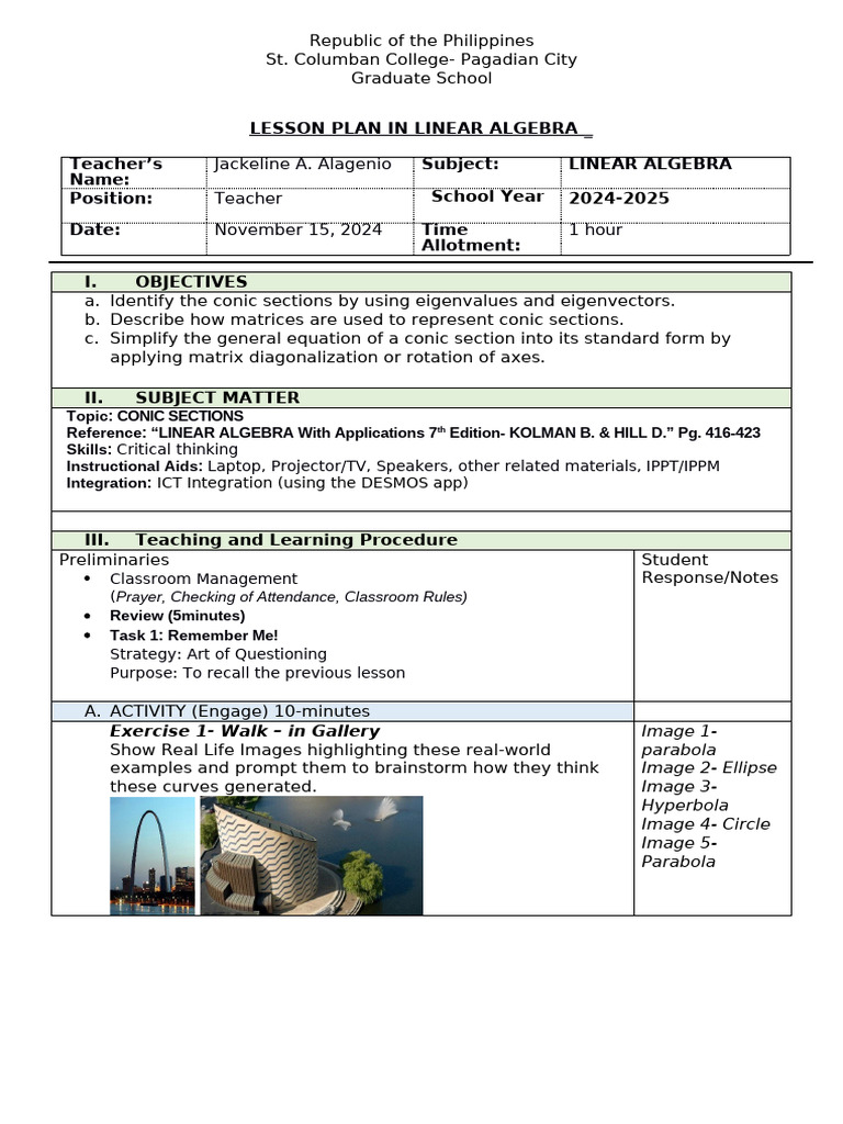Lesson Plan in Linear Algebra-Alagenio | PDF | Eigenvalues And ...