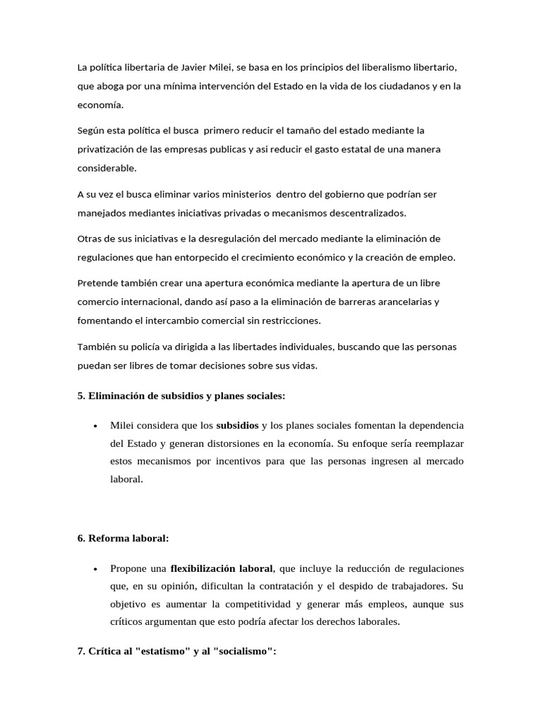 La Política Libertaria de Javier Milei | PDF | Estado (política ...