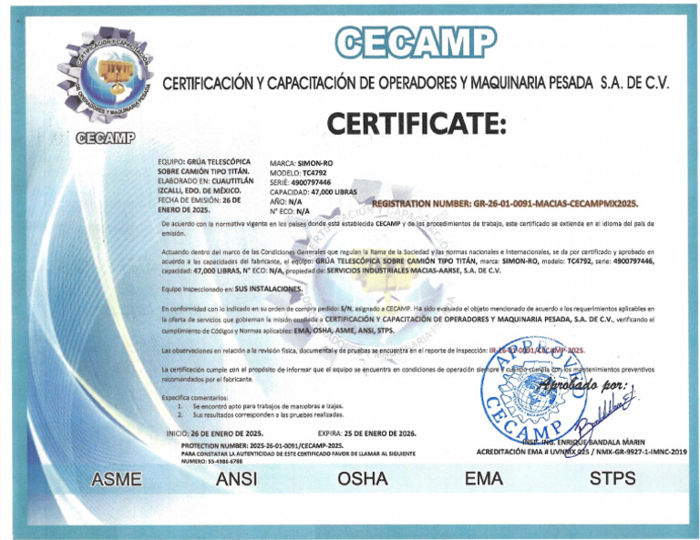 Certificado Simon-ro Tc4792 Serie 4900797449 2025 | PDF