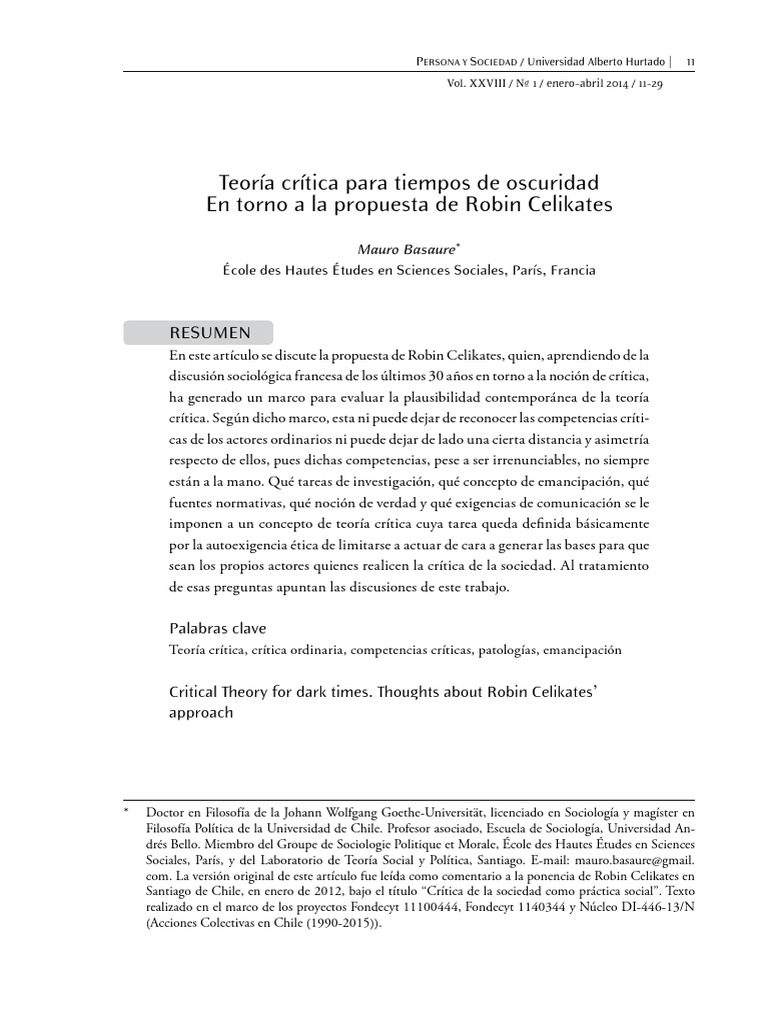 BASAURE Mauro - Teoría Crítica para Tiempos de Oscuridad. en Torno A La ...