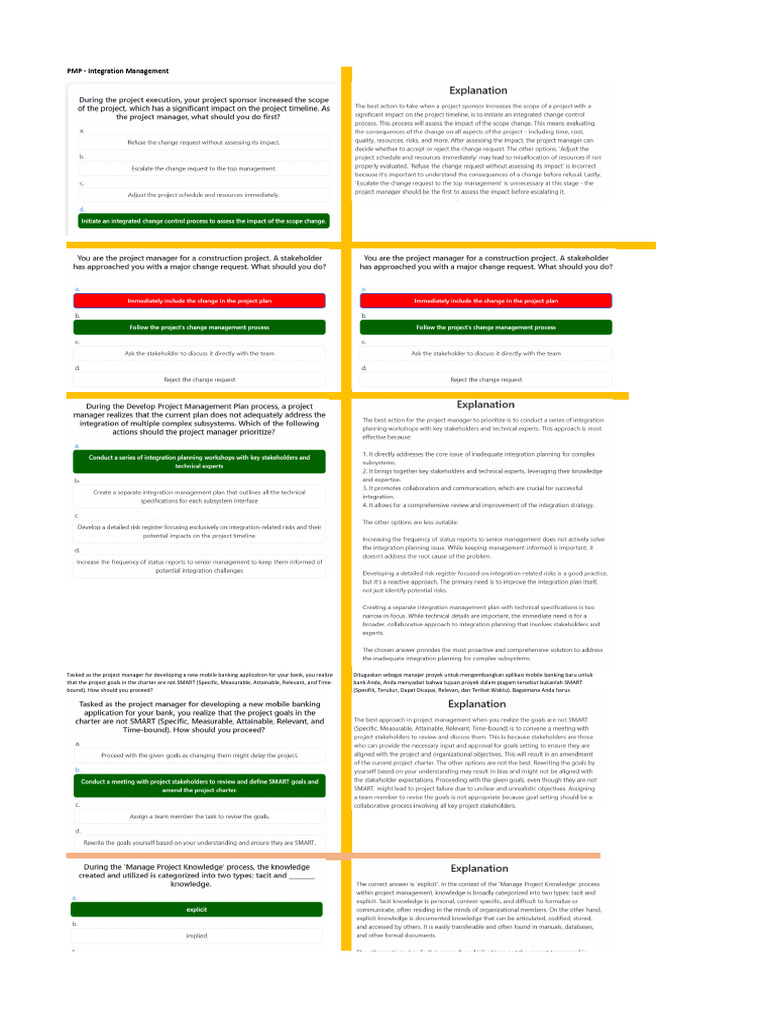 PMP Exam Practise Integration Management | PDF