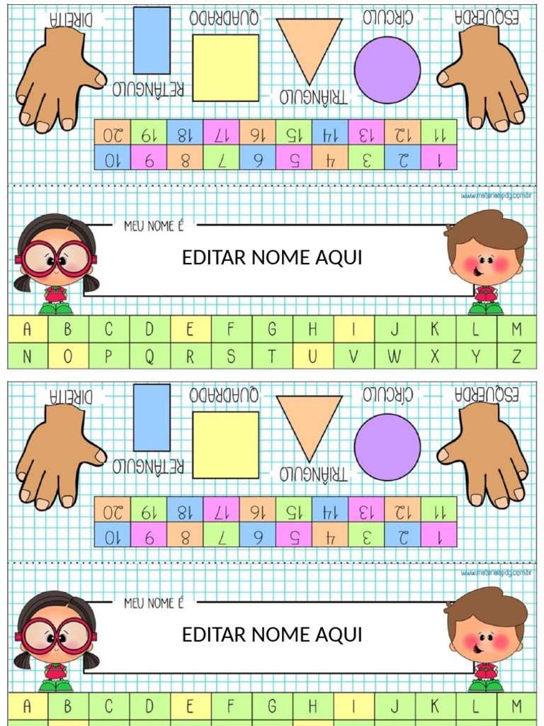 Crachá de Mesa Nome Editável - Materiaispdg.com.Br | PDF