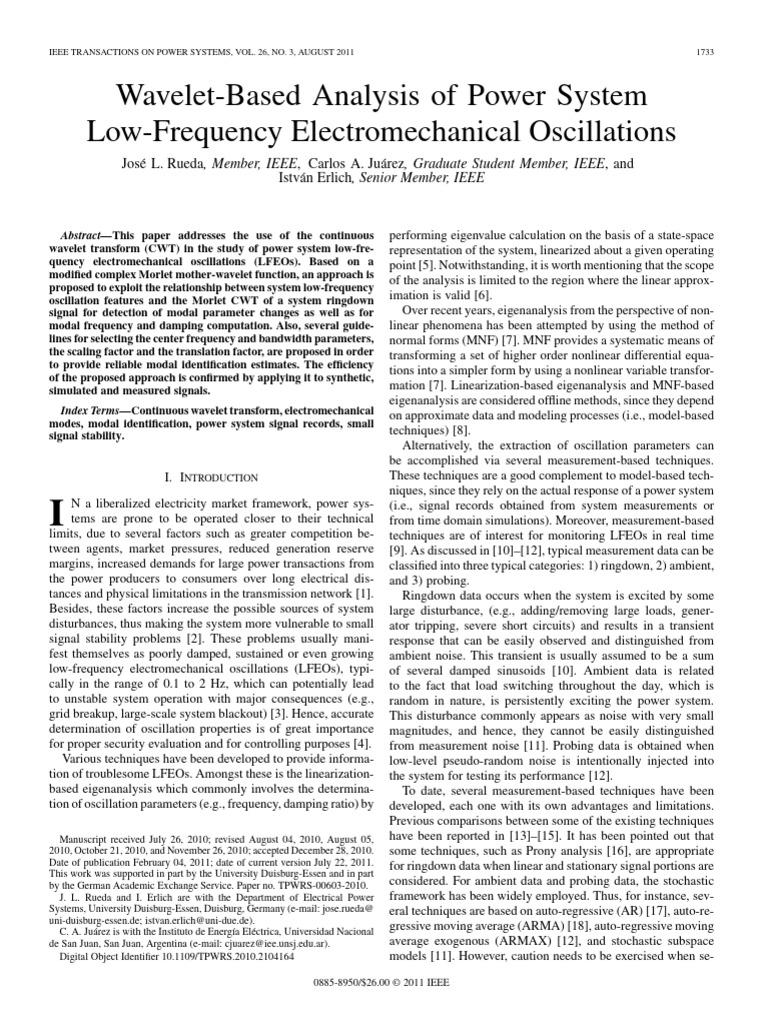 Wavelet Based Analysis of Power System L | PDF | Wavelet | Spectral Density