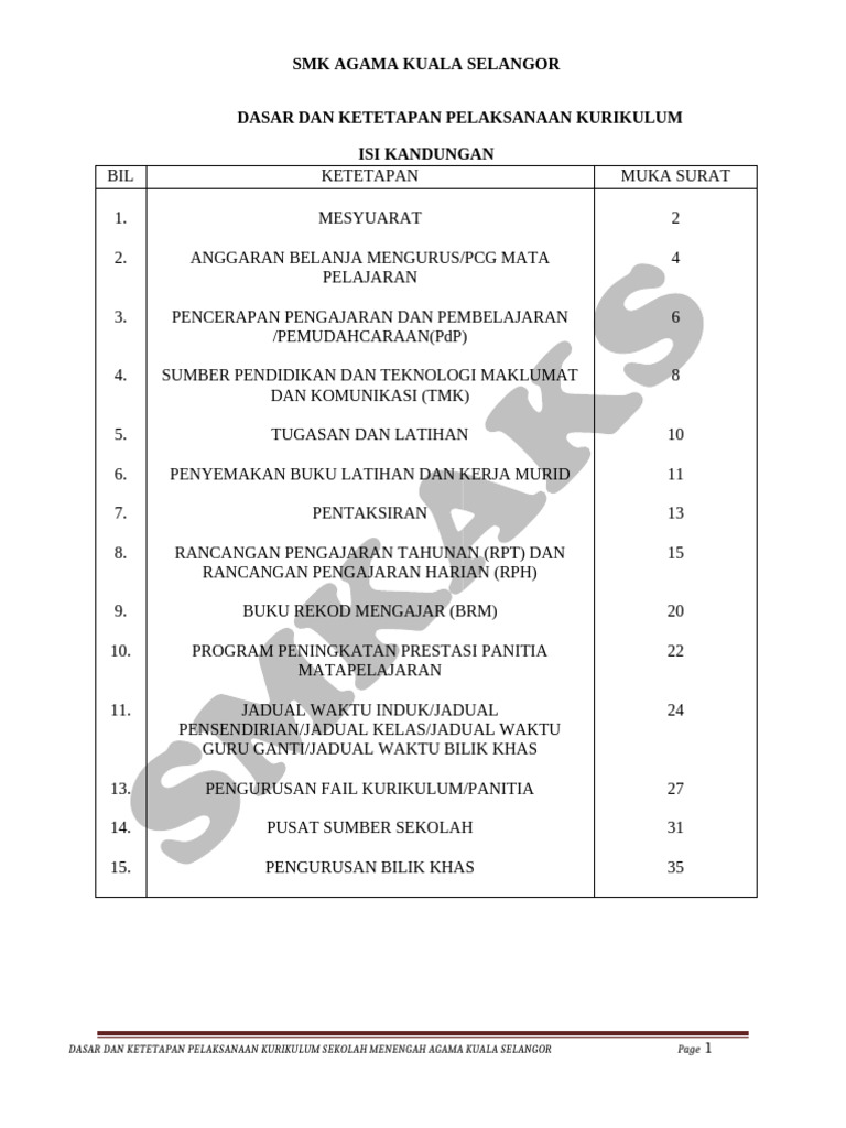 Dasar Dan Ketetapan Pelaksanaan Kurikulum Sekolah | PDF