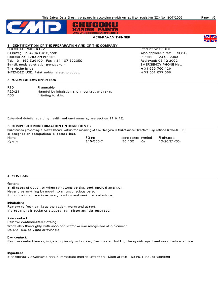 Uk-908tr (Acri-Ravax Thinner) | PDF | Firefighting | Water
