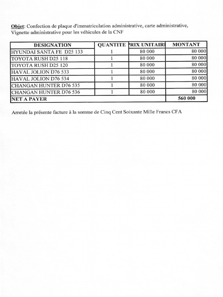 Facture Immatriculation Des Vehicules | PDF