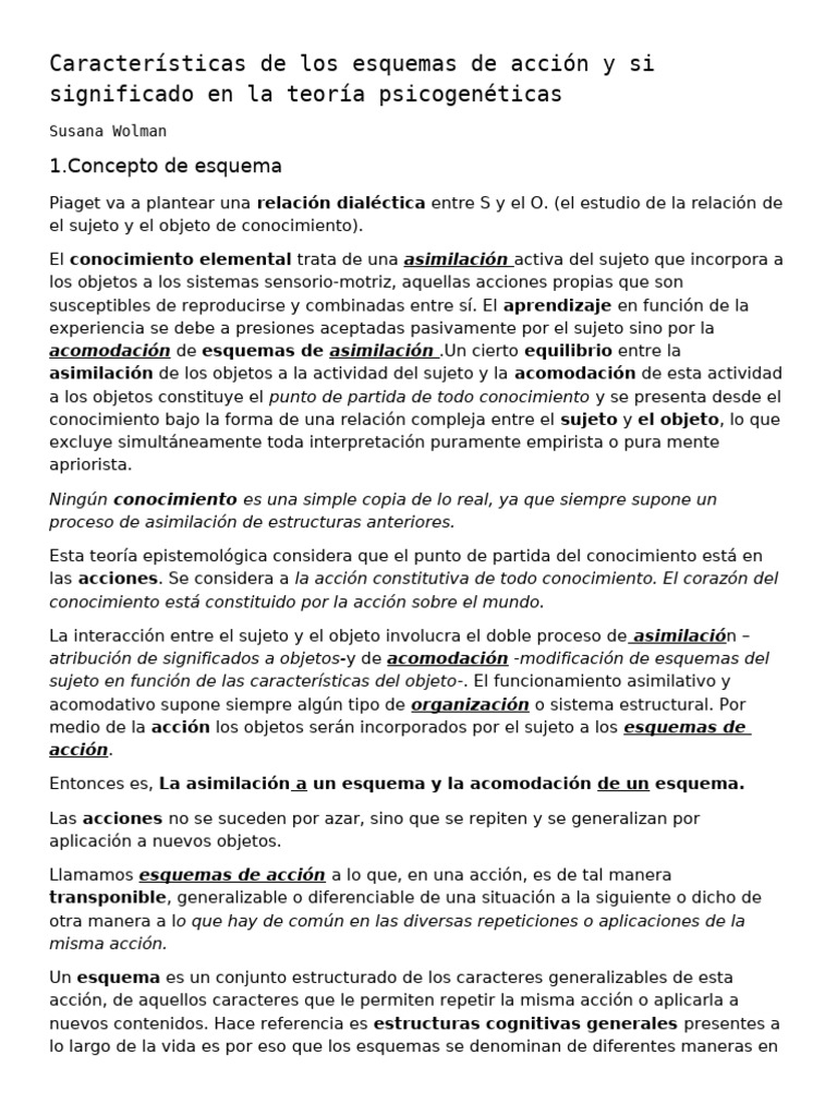 Caracteristicas de los esquemas de accion -Wolman | PDF | Esquema (psicología) | Conocimiento