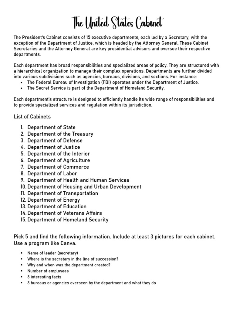 The United States Cabinet Assignment | PDF