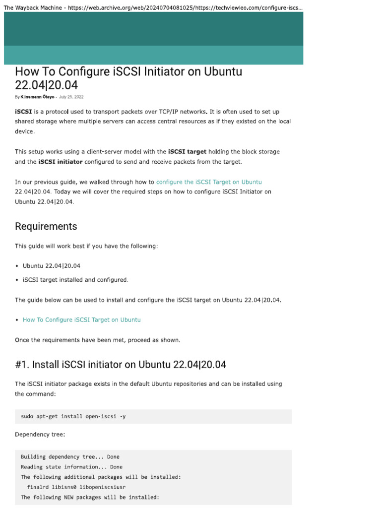 How To Configure iSCSI Initiator Un Ubuntu 22.04 | PDF