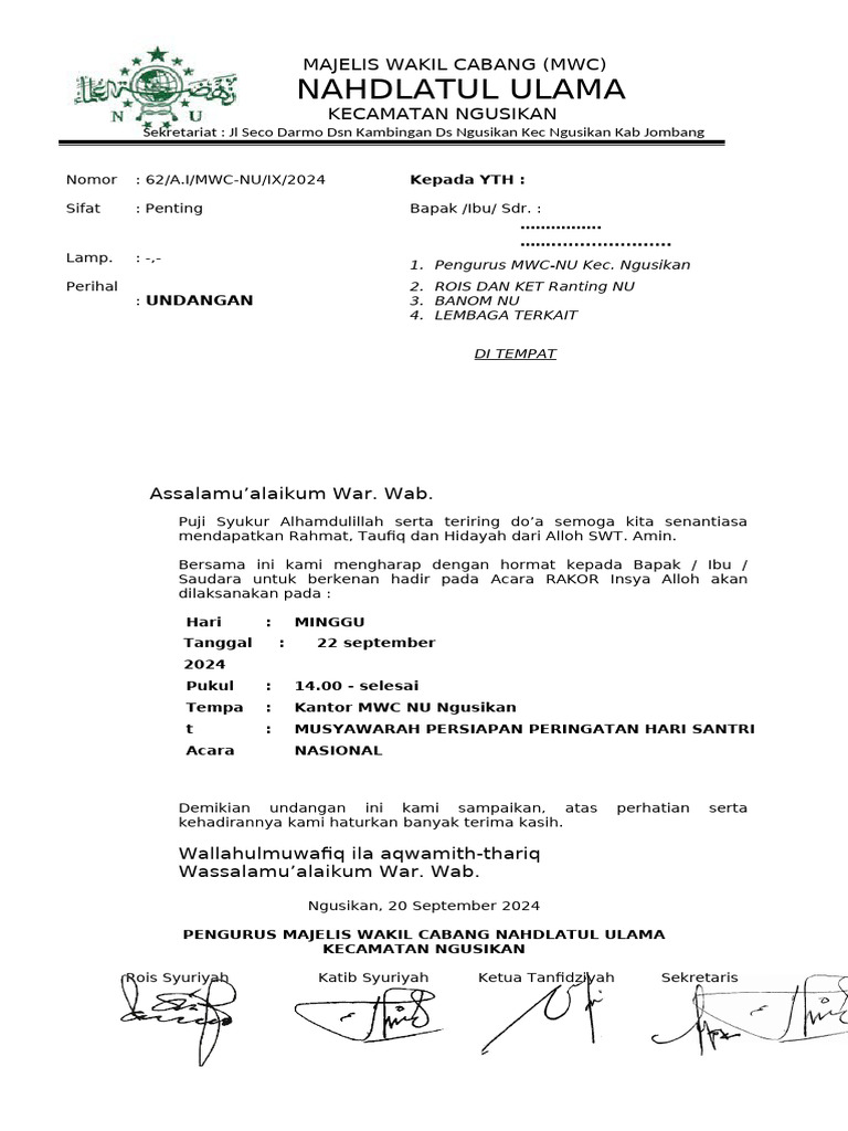 undangan rakor mwc | PDF