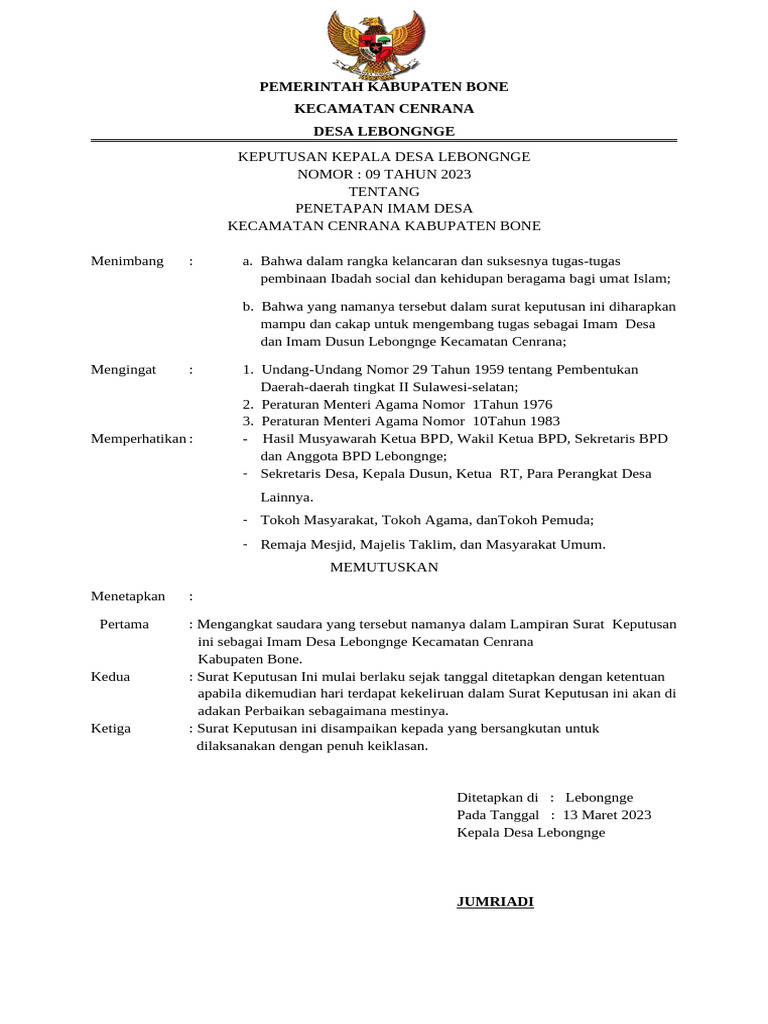 Contoh SK Imam Desa | PDF