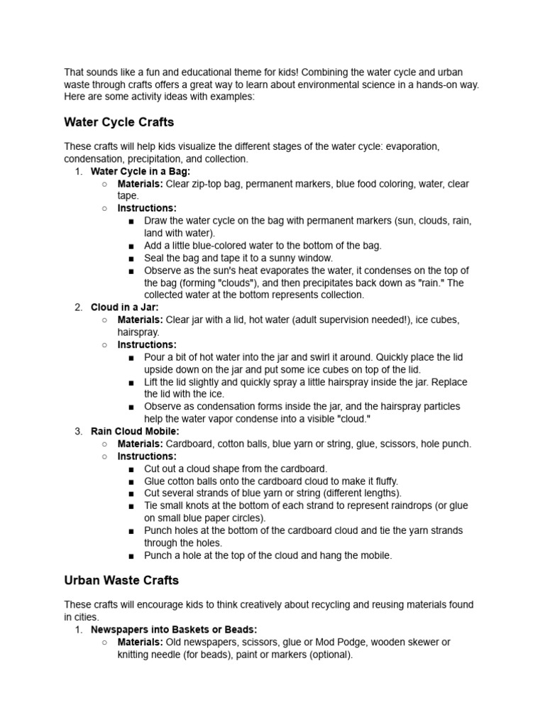 Activities For Kids - Water Cycle and The Trash of .. | PDF | Bead ...