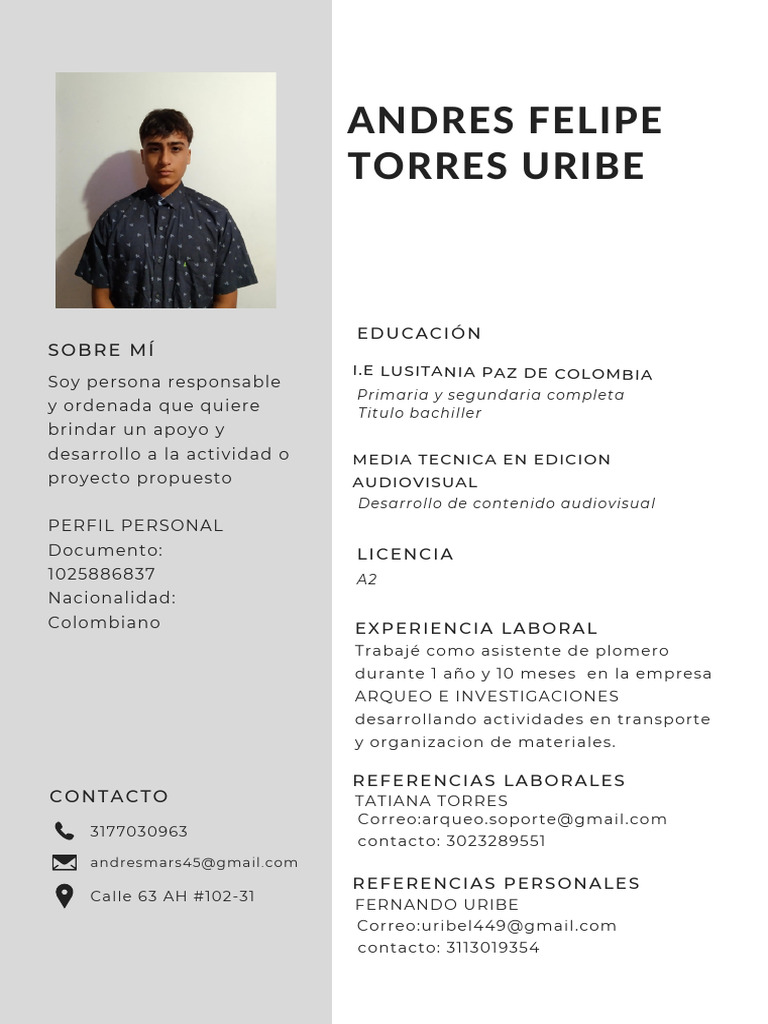 Cv con foto trabajo formal joven blanco neutro (1) | PDF
