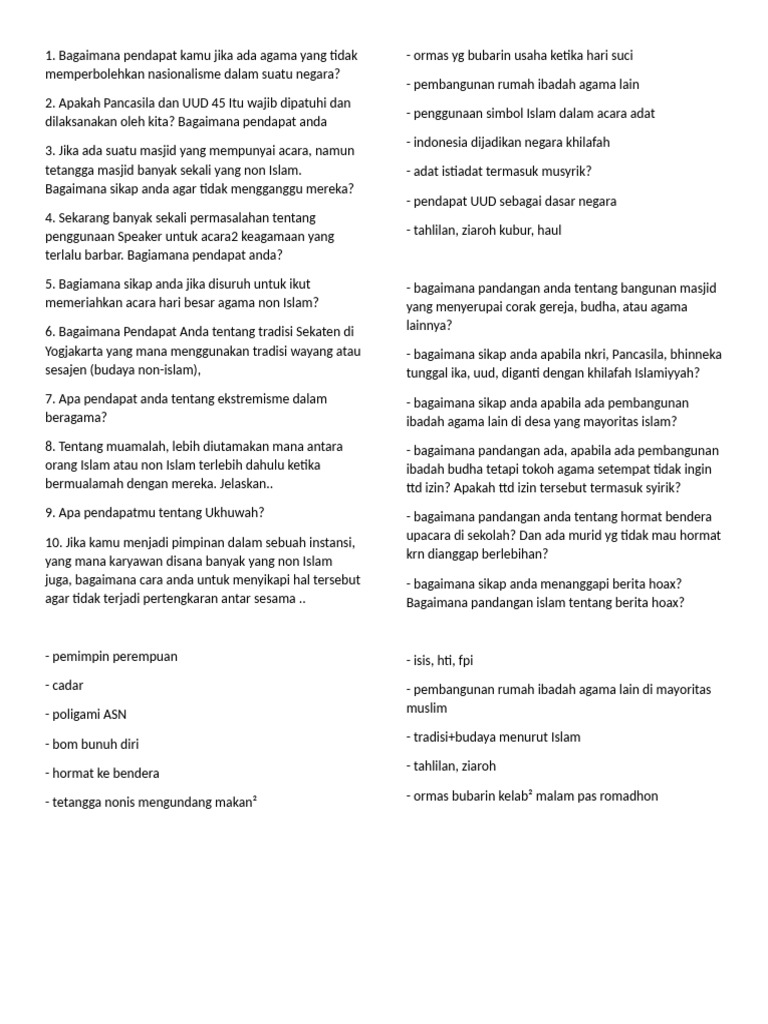 Contoh Soal Moderasi Beragama | PDF