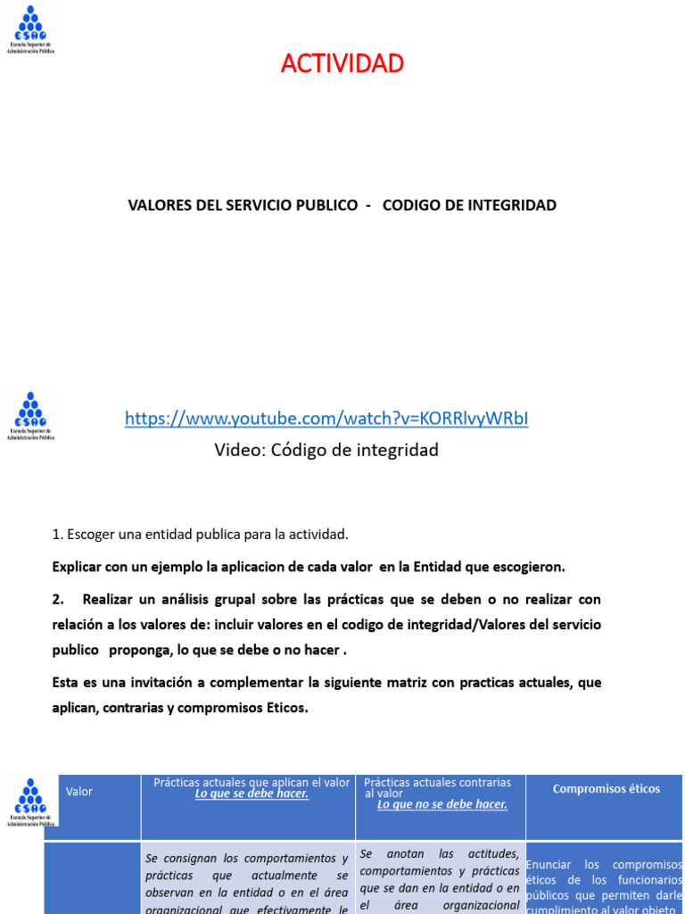 Actividad Vectores Normativos - Codigo de Integridad | PDF