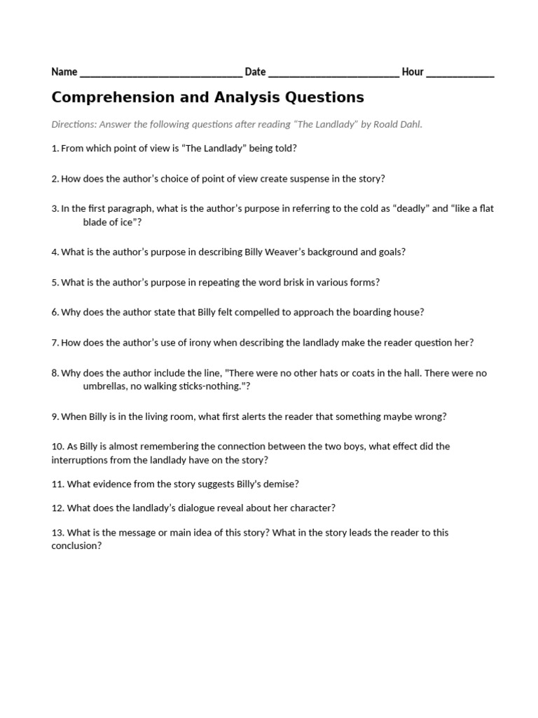 The Landlady Questions | PDF