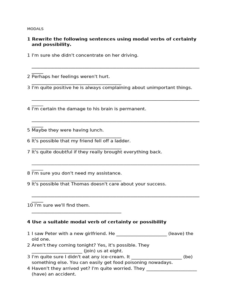 MODAL Exercises - Docx Version 1 | PDF