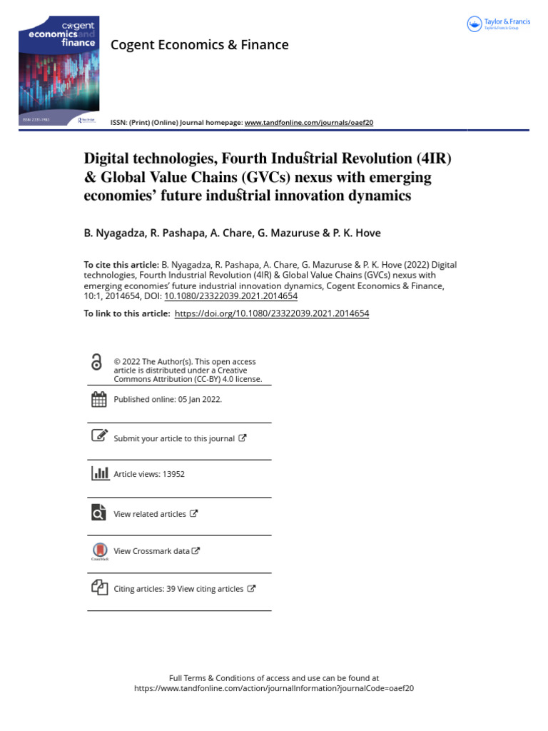 Digital Technologies Fourth Industrial Revolution 4IR Global Value Chains GVCs Nexus With ...
