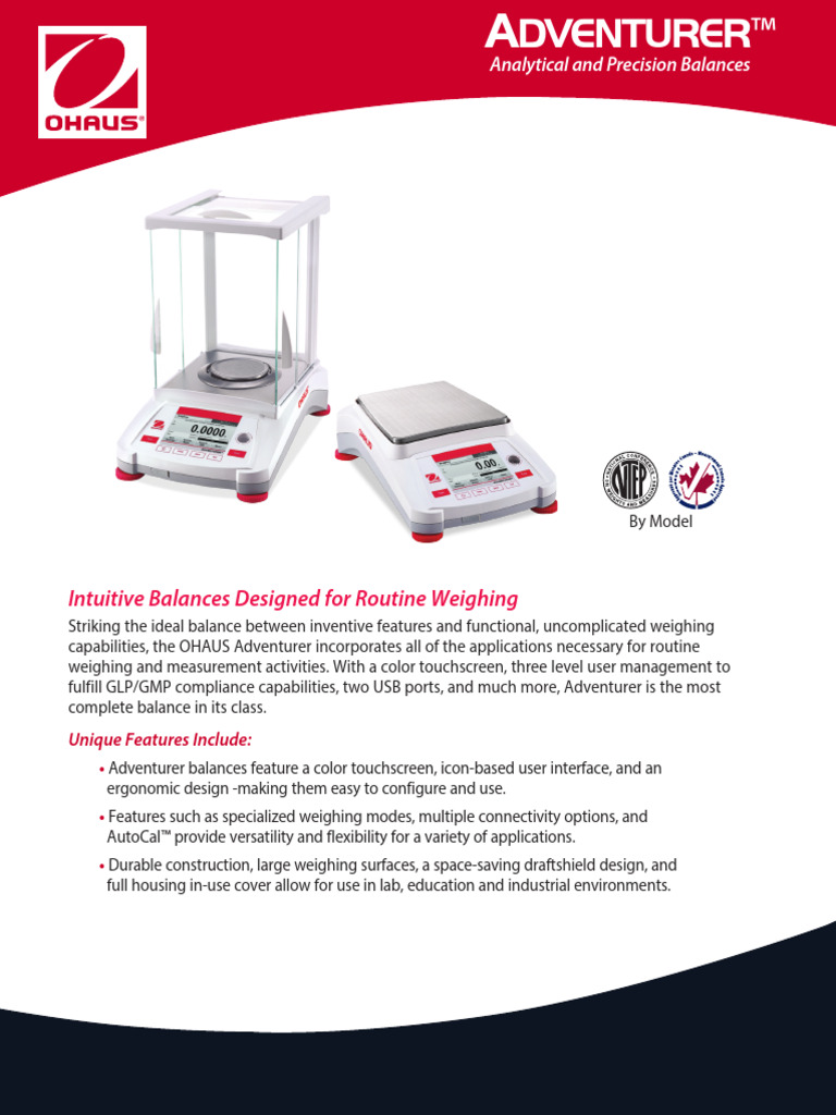 OHAUS Adventurer Balances Overview | PDF | Weighing Scale | Troy Weight