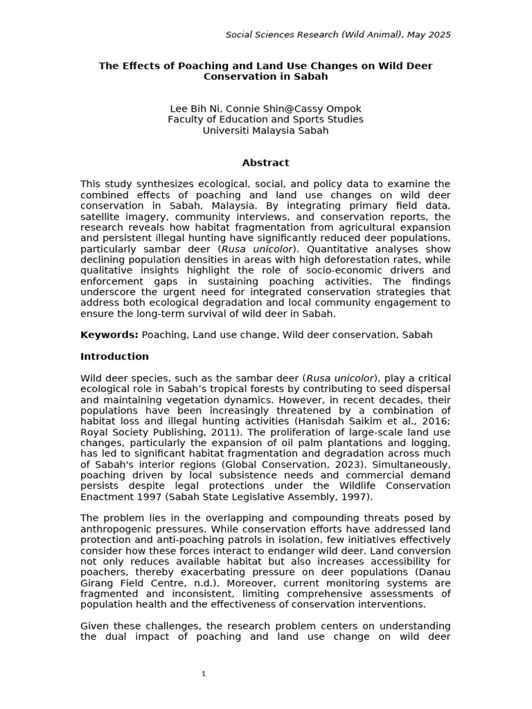 The Effects of Poaching and Land Use Changes On Wild Deer Conservation ...