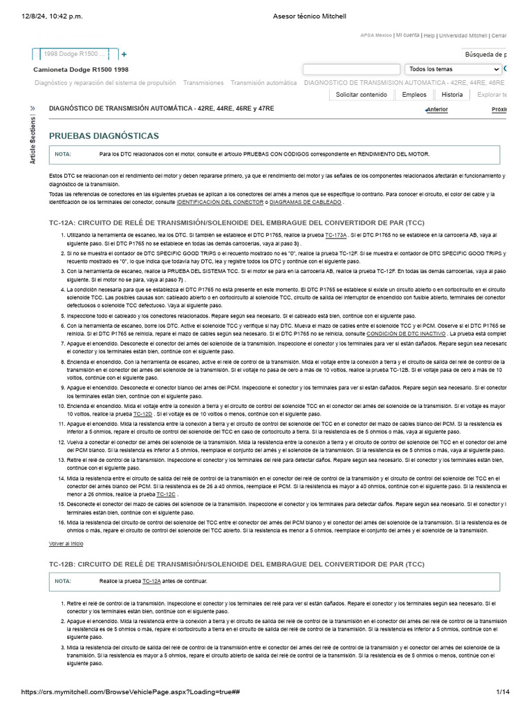1998 Dodge R1500+Pickup PRUEBAS DIAGNÓSTICAS | PDF | Relé | Conector ...