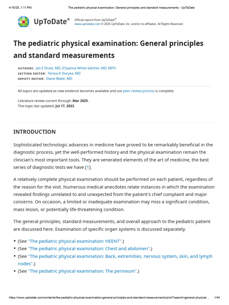 The Pediatric Physical Examination - General Principles and Standard ...
