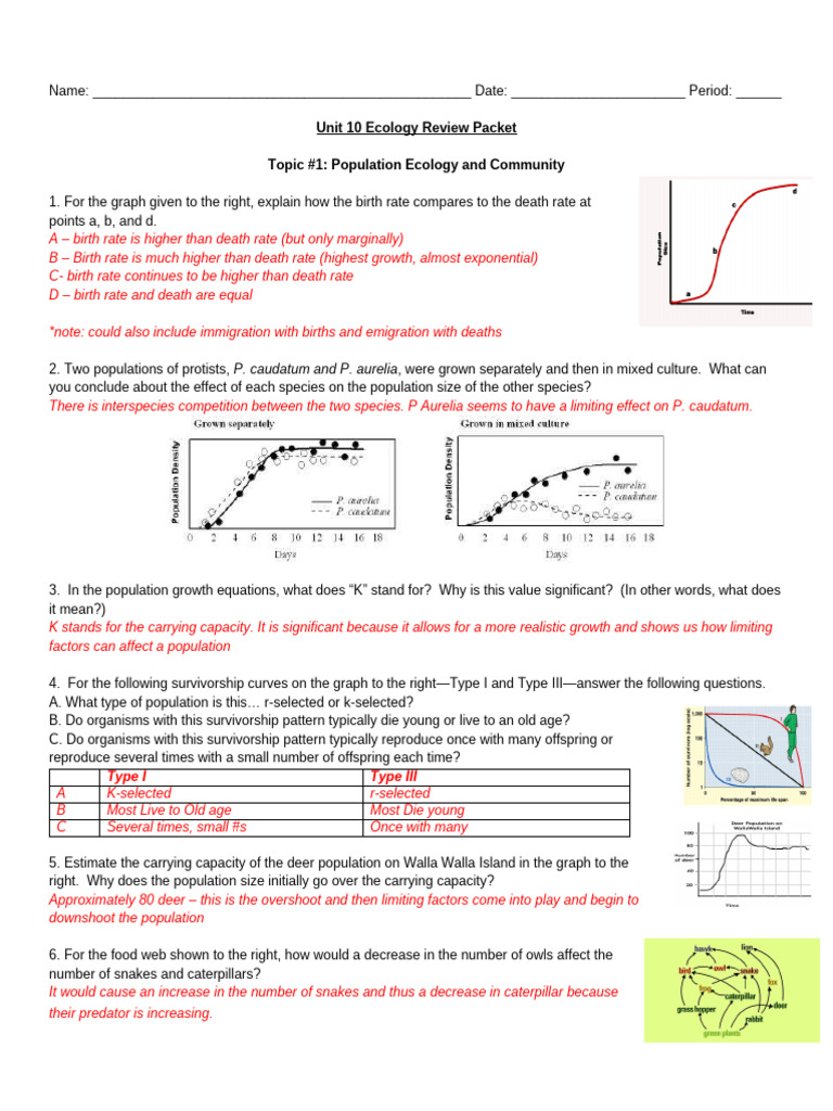 Unit 10 Ecology Review Packet Answer Key | PDF | Ecosystem | Ecological ...