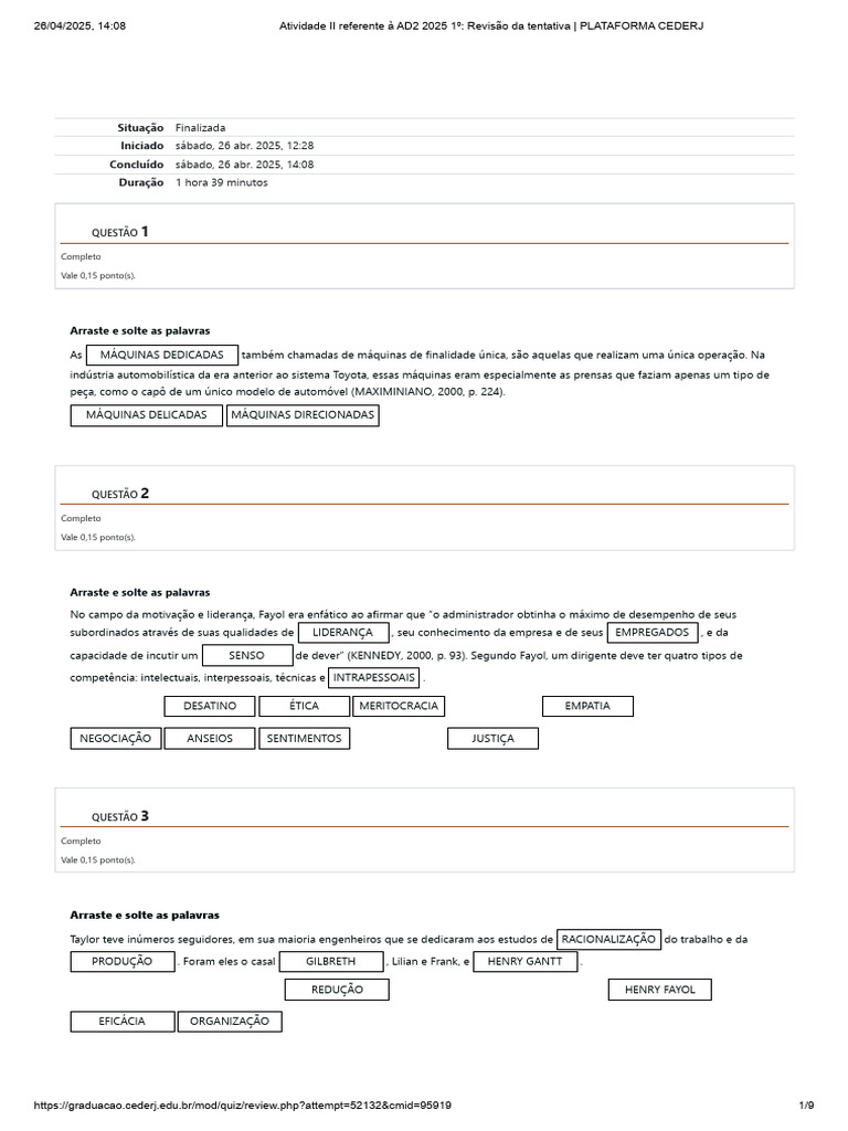 Atividade II Referente À AD2 2025 1º - Revisão Da Tentativa - PLATAFORMA CEDERJ | PDF | Economia ...