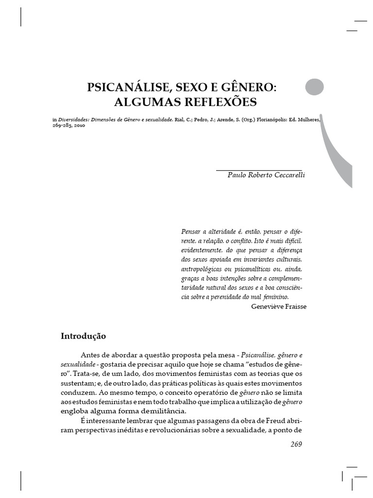 Psicanalise, sexo e genero algumas reflexoes | PDF | Gênero | Estudos ...
