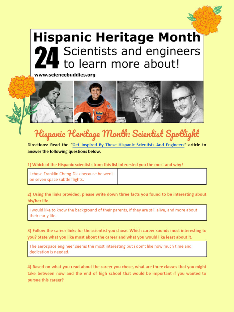 Liam Kehoe - Hispanic Heritage Month - Scientist Spotlight Worksheet | PDF
