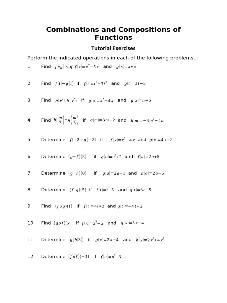 Tutorial on Operations and Composition of Functions (1) | PDF
