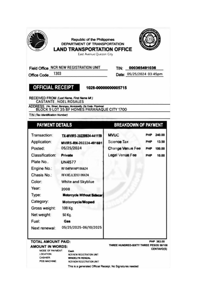 Official Reciept | PDF