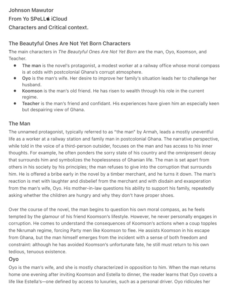 Characters and Critical Context Summary - Johnson | PDF