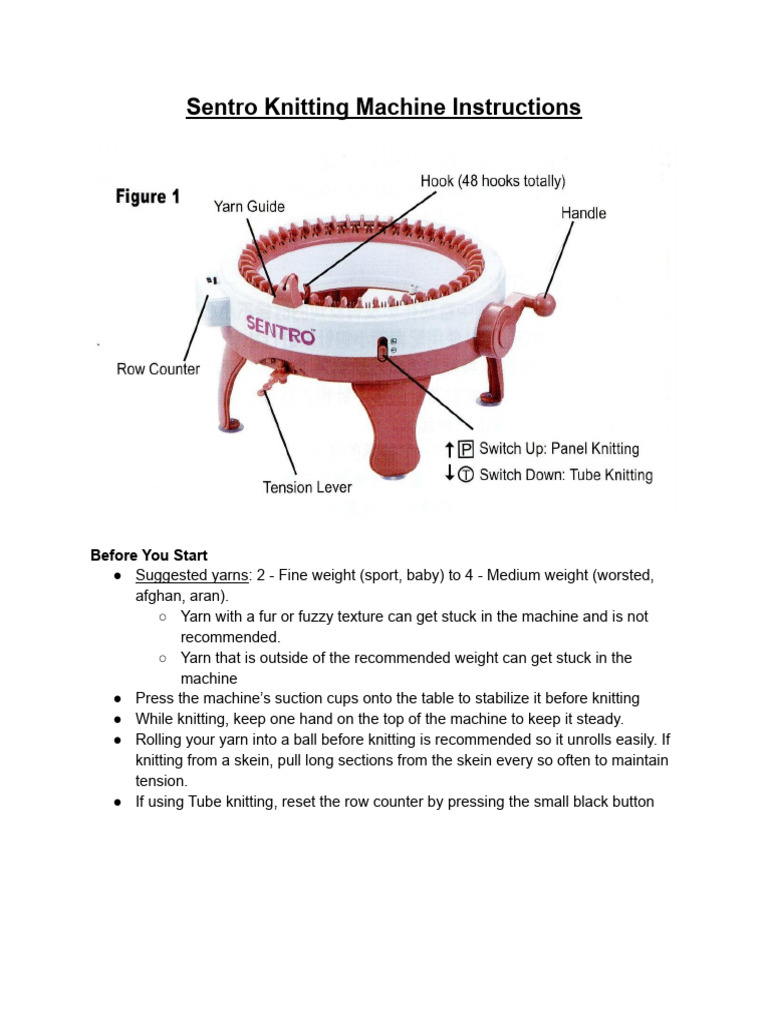 Sentro Knitting Machine Instructions | PDF | Knitting | Yarn