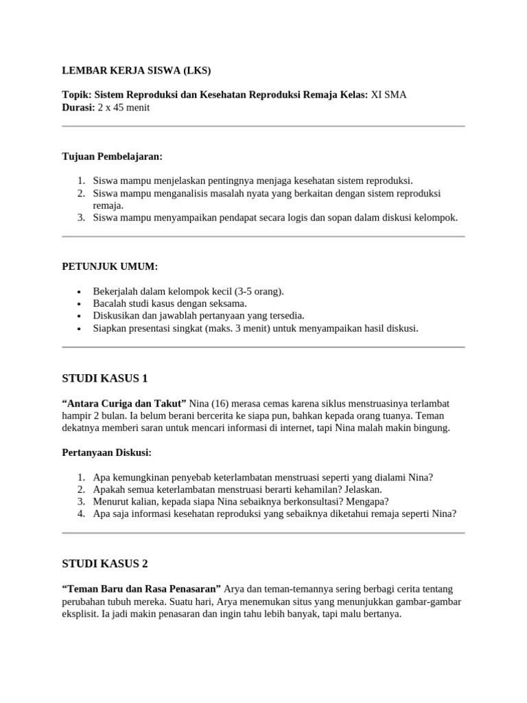 Kesehatan Reproduksi Remaja: Panduan Diskusi | PDF