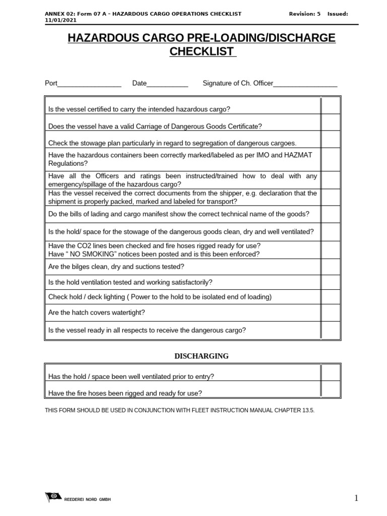 Hazardous Cargo Loading Checklist | PDF
