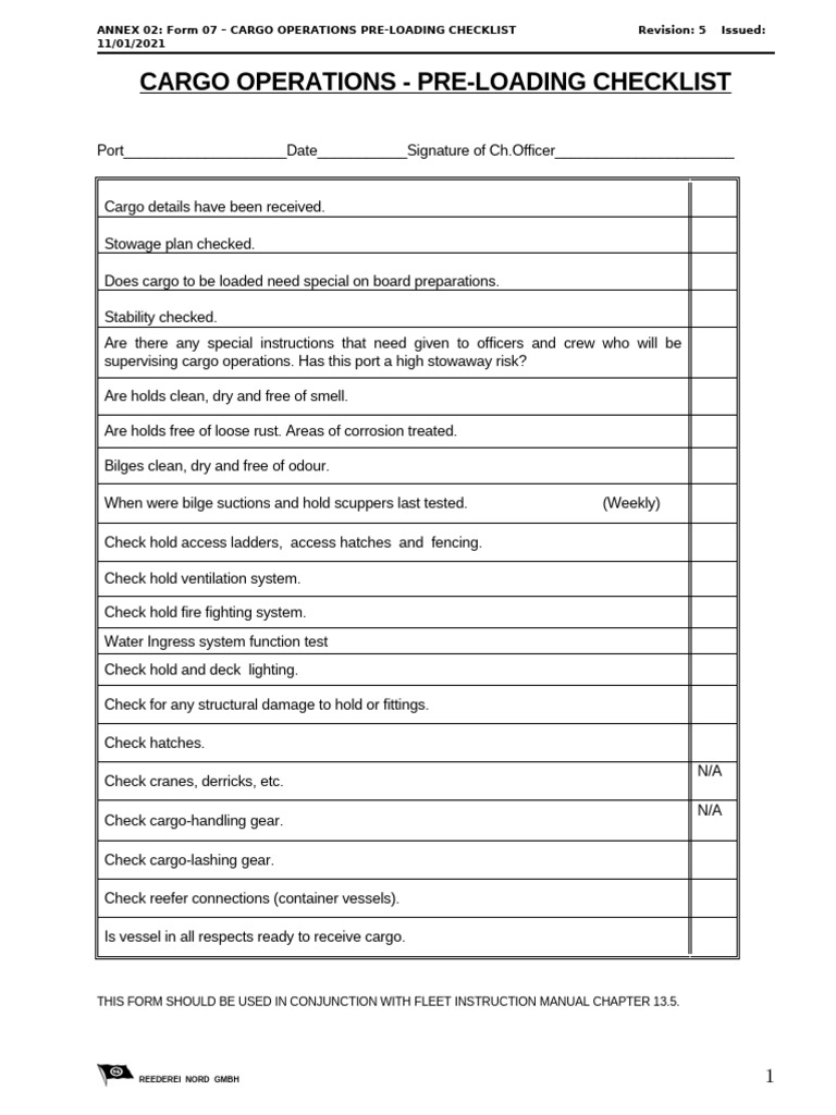 00.cargo Operations Pre-Loading Checklist | PDF