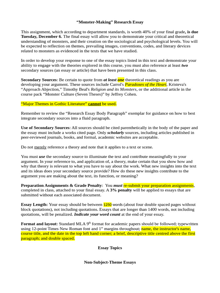 Final Essay Instructions | PDF | Essays | Thesis