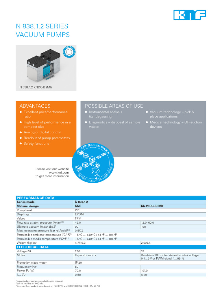 KNF N 838.1.2 KNE Pump Overview | PDF | Pump | Manufactured Goods