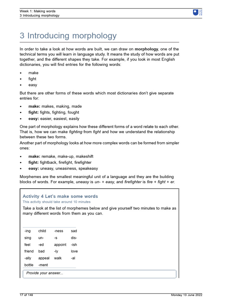 Introduction To Morphology | PDF | Word | English Language